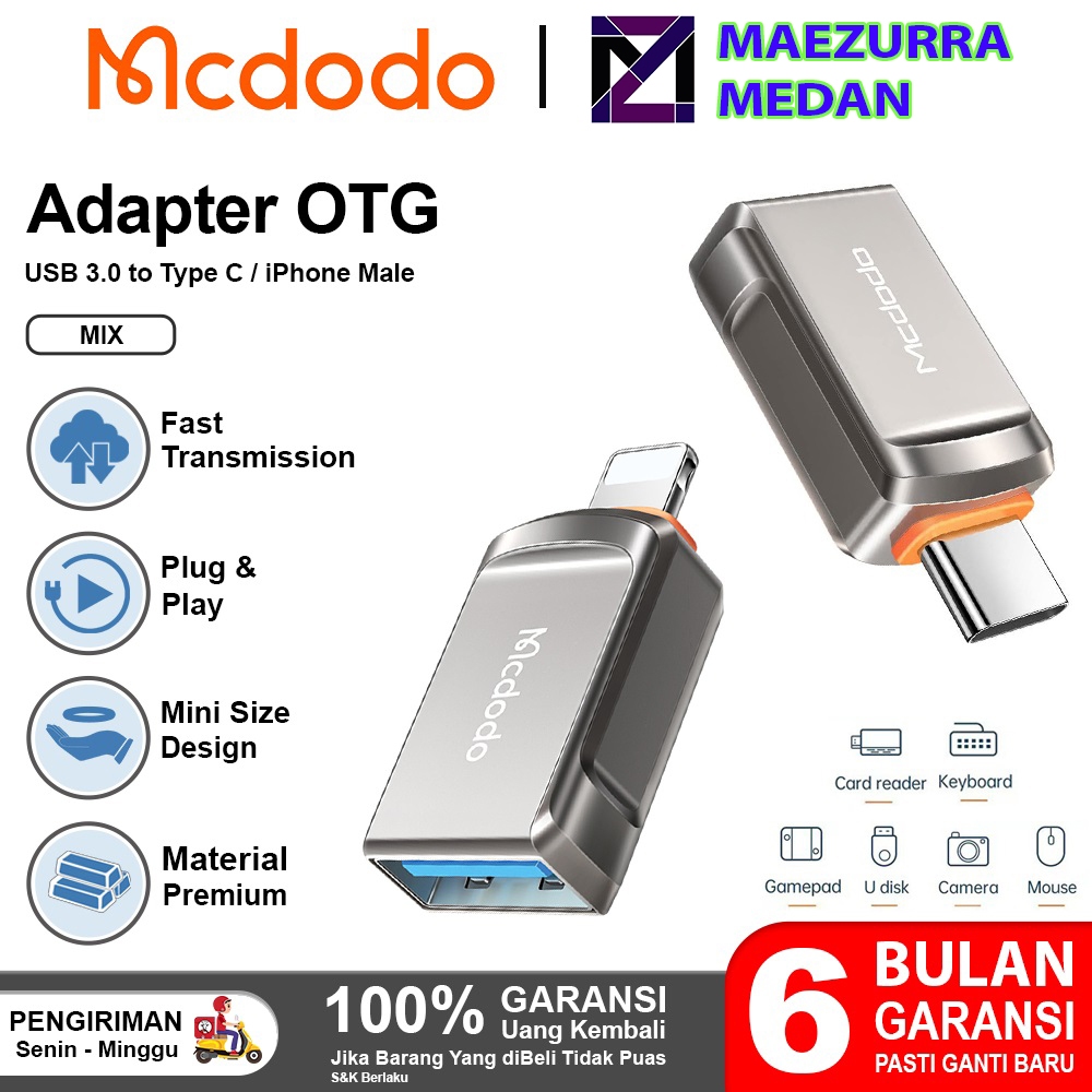 Jual MCDODO Converter OTG For iPhone to USB 3.0, OTG Type C & Lightning ...