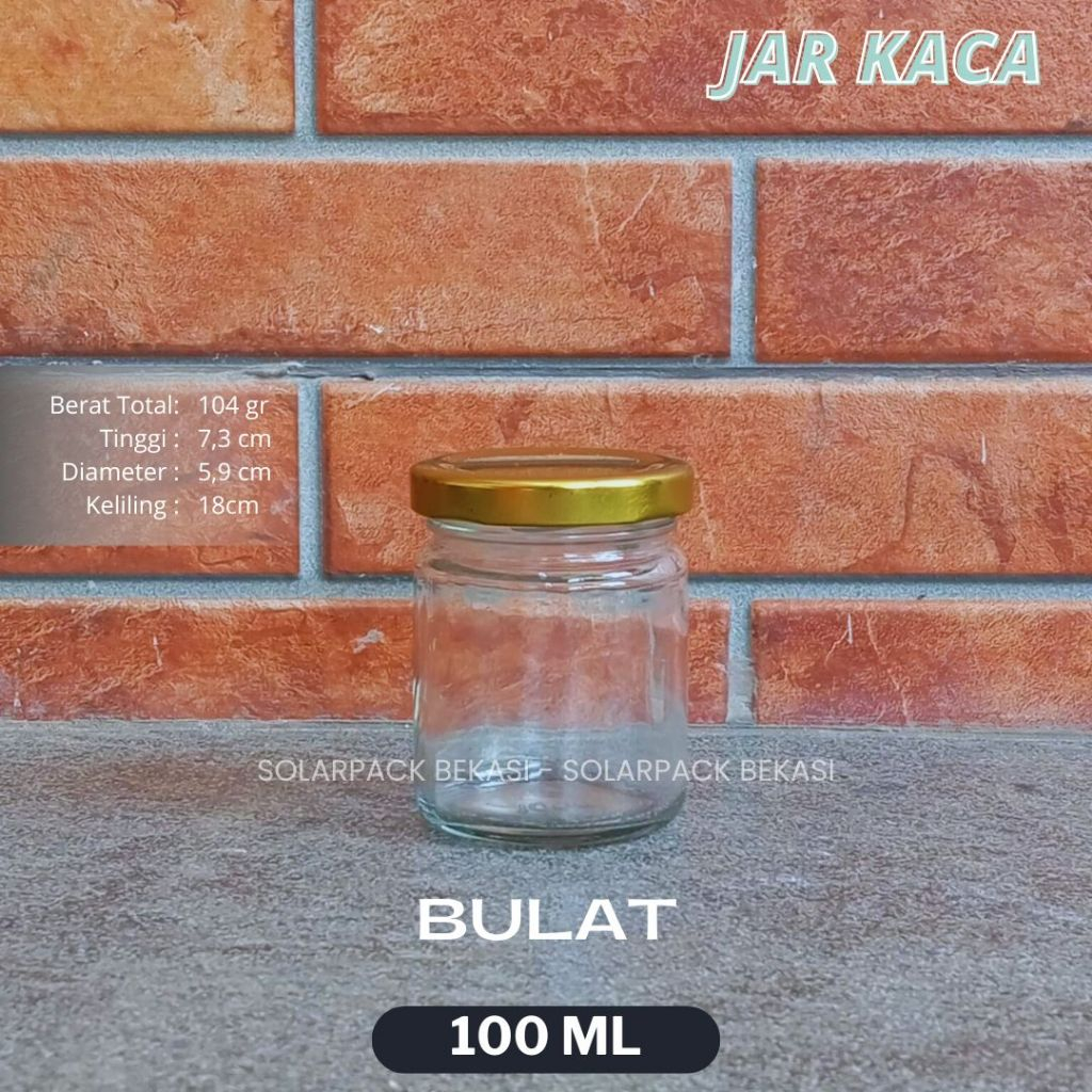 Jual Jar kaca 100ml bulat tutup kaleng emas Toples Kue Sambal Selai ...