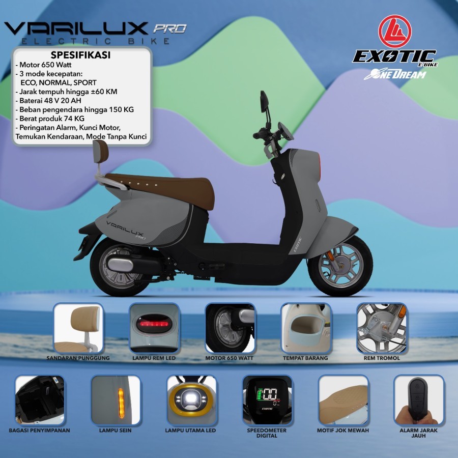 Jual SEPEDA LISTRIK MOTOR VESPA EXOTIC VARILUX PRO 650 WATT 48V20AH ...