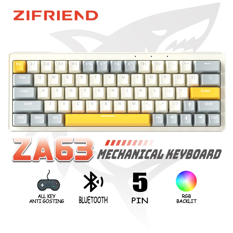 Jual ZIFRIEND ZA63 Mechanical Keyboard 5Pin Hotswap 3 Modes 63 Keys ...