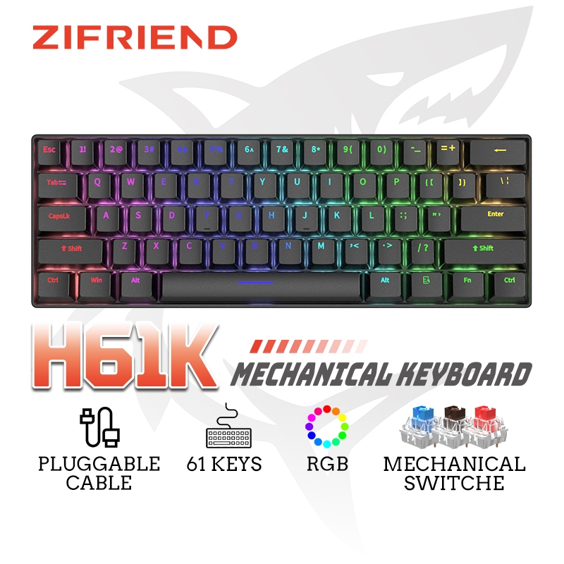 Jual ZIFRIEND H61K Mechanical Gaming Keyboard TKL Blue Red Brown Switch ...