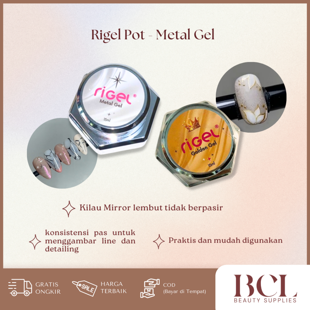 Jual RIGEL - Pot Metal Gel 15ml | Efek Metalic Kuku | Shopee Indonesia