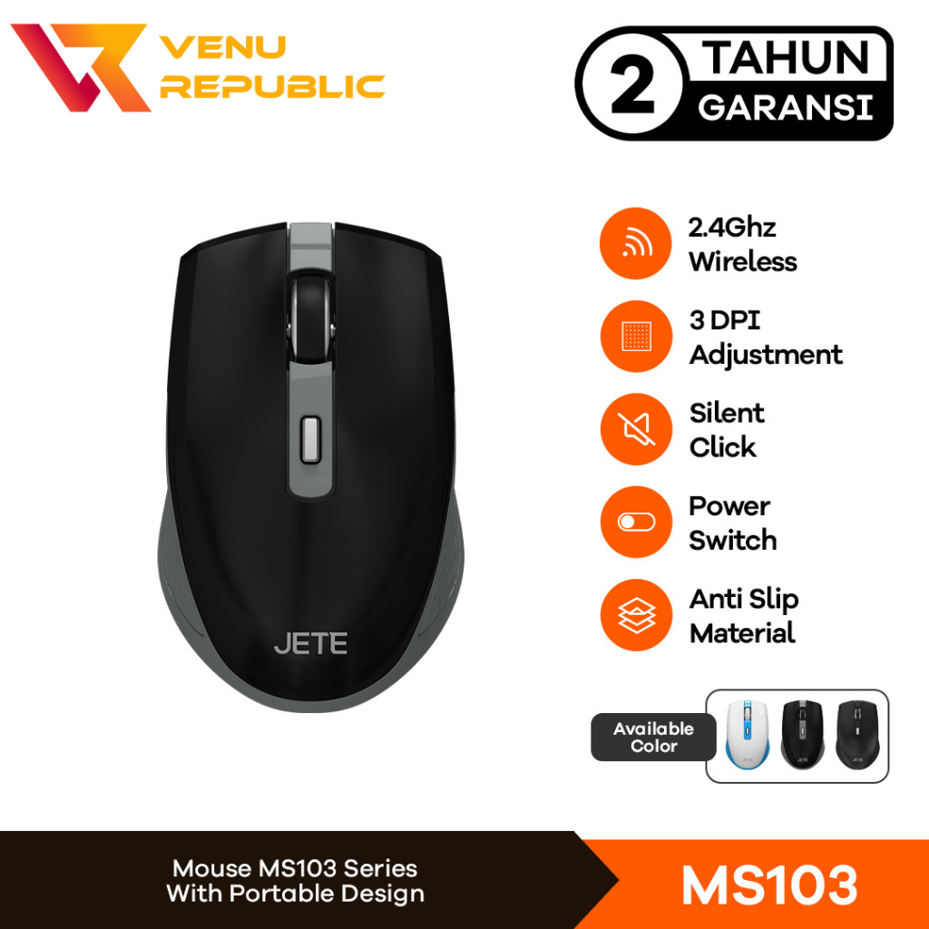 Jual Mouse Wireless JETE MS103 with USB Receiver silent click 1600 dpi ...