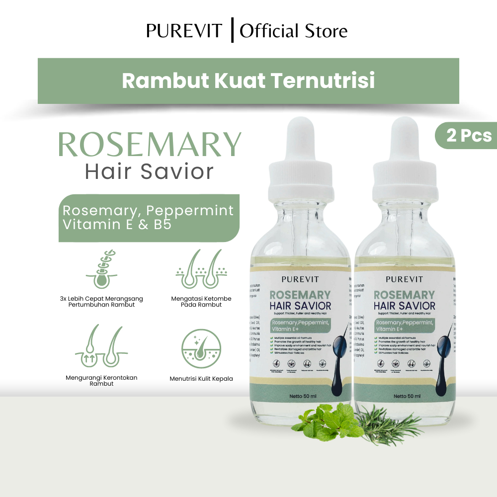 Jual PUREVIT 2 PCS HAIR OIL SERUM ANTI HAIR FALL ROSEMARY OIL RAMBUT ...