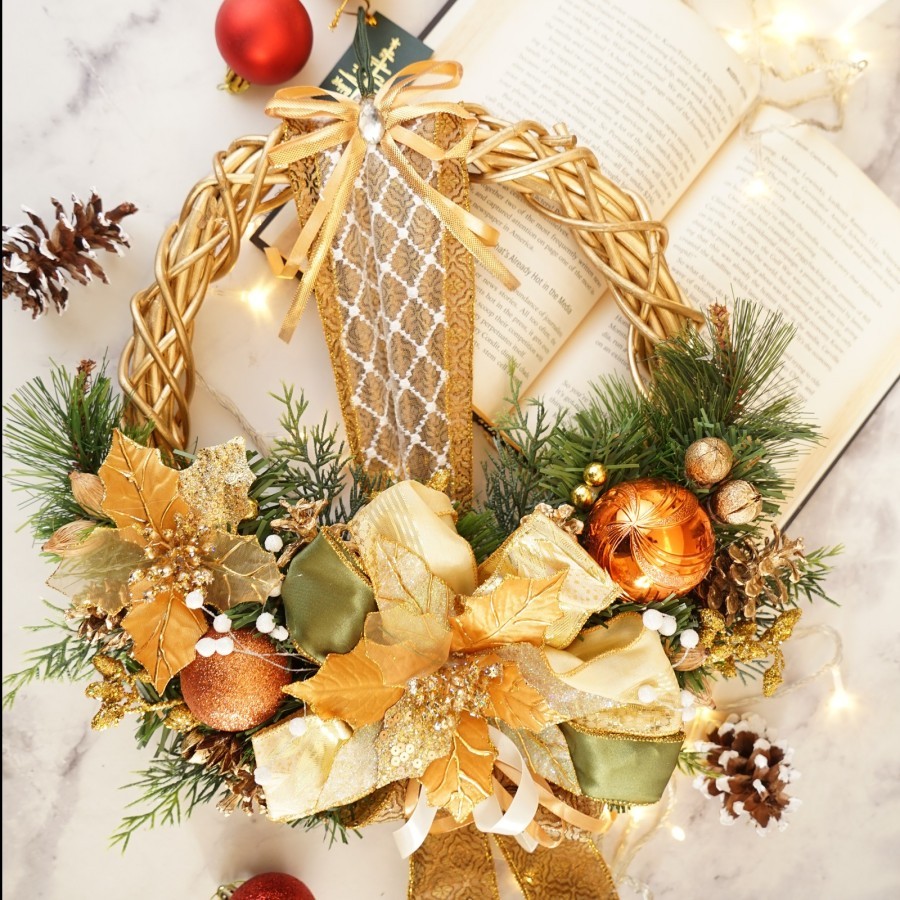 Jual Krans Natal Hiasan Natal, Wreath Traditional (Gold, Red, Mix ...
