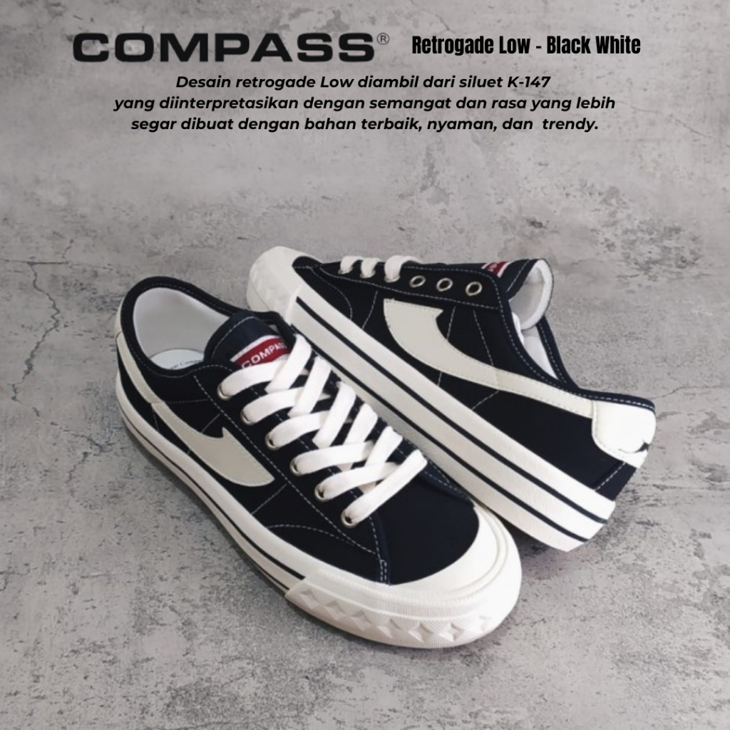 Jual Compass retrogade low black white shoes for men and women 100% ...
