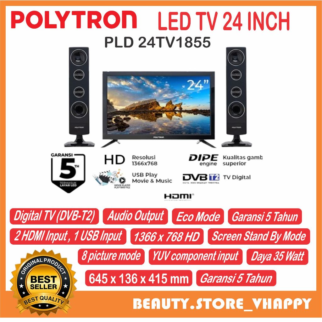 Jual TV LED Polytron Digital TV Cinemax 24″ PLD 24TV1855 Speaker Tower ...