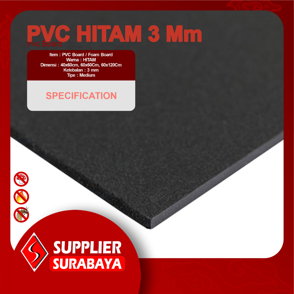 Jual PVC Board 3mm Medium Warna Hitam 40x60cm, 60X60cm, 60x120cm | Shopee Indonesia