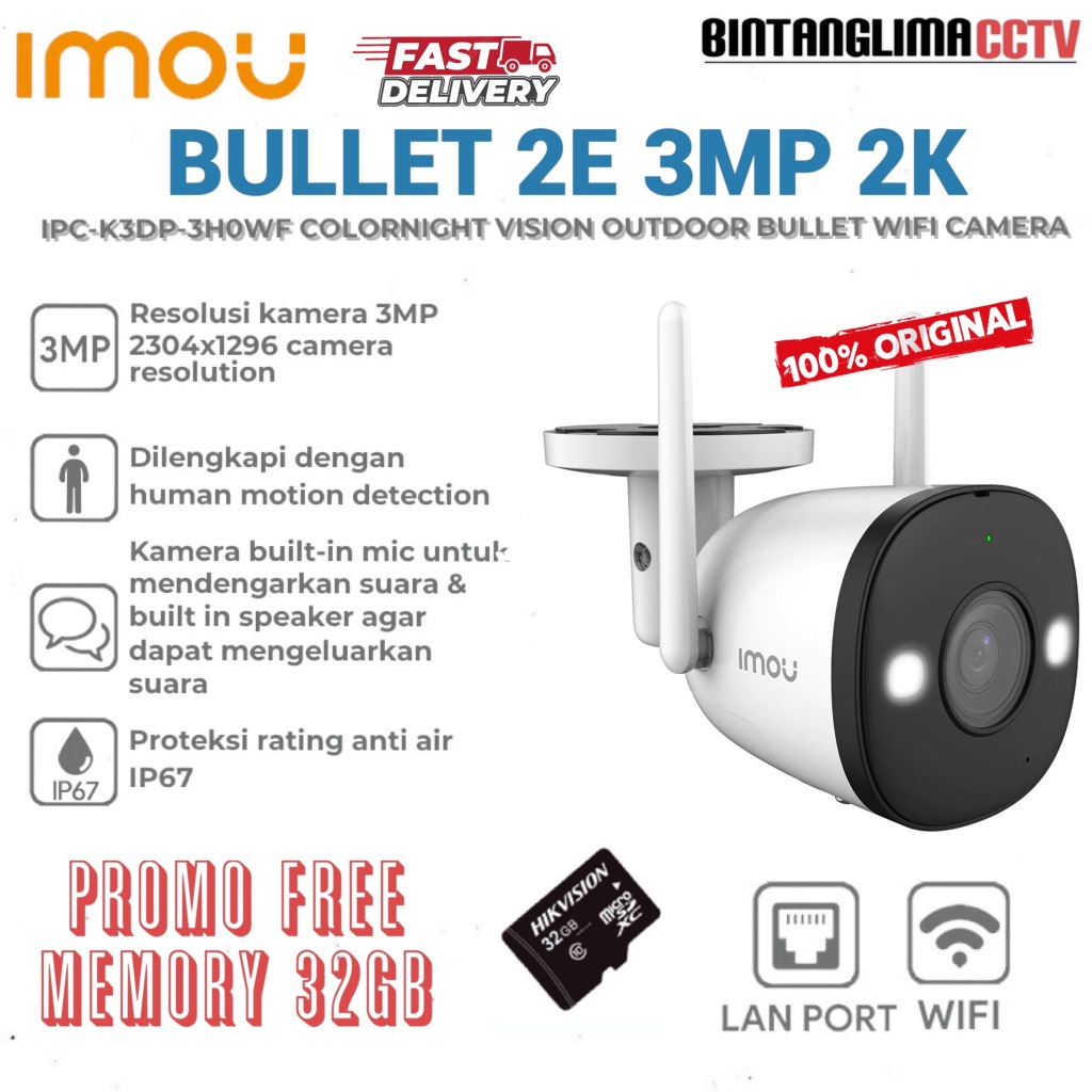 Jual IMOU BULLET 2E 3MP 2K IPC-K3DP-3H0WF COLORNIGHT VISION OUTDOOR ...