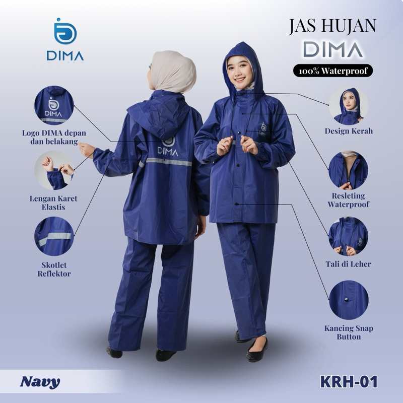 Jual DIMA Mantel Turtleneck Waterproof Navy Setelan Pria Wanita Bahan ...