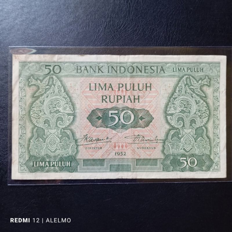 Jual uang kertas kuno 50 rupiah budaya tahun 1952 beredar bekas baik ...