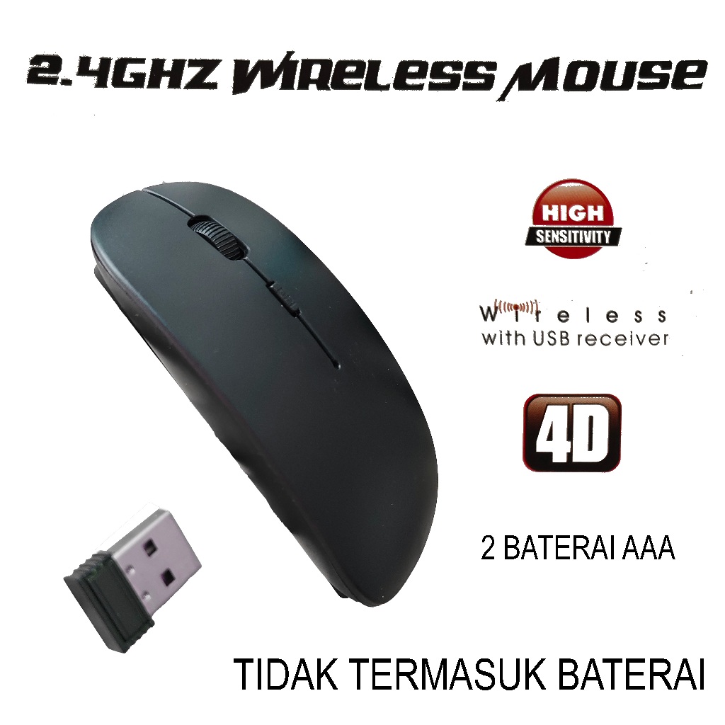 Jual Mouse Wireless High Sensitivity 4D USB Dongle Receiver 1600 dpi 2 ...