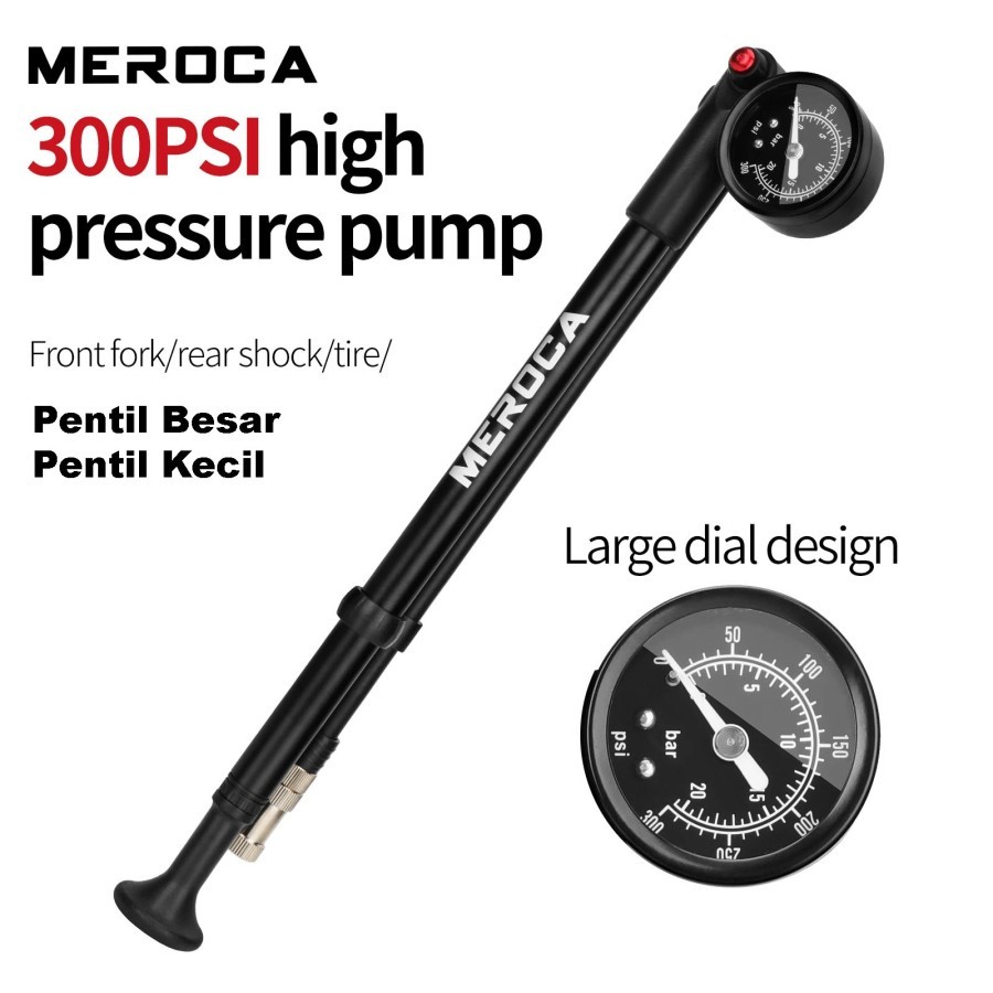 Jual Meroca Pompa Fork Angin Sepeda Air Rear Shock 300 PSI Alloy Hitam ...