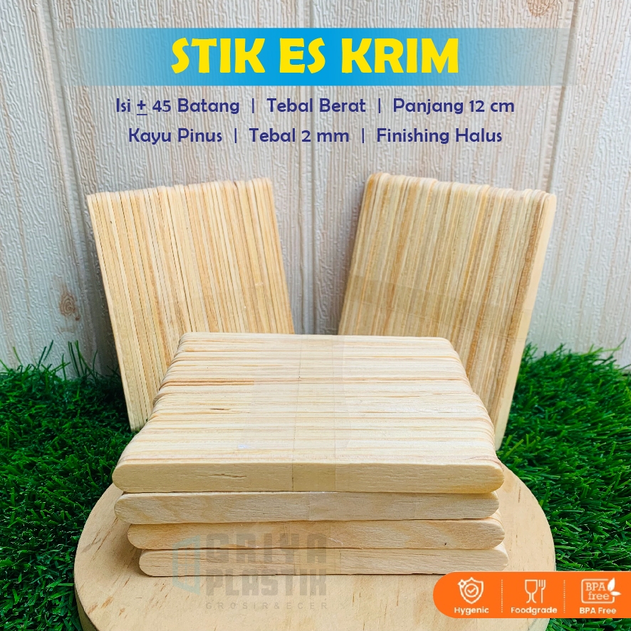 Jual [45 batang] STICK ES KRIM KAYU TEBAL / STICK ICE CREAM KAYU PINUS ...