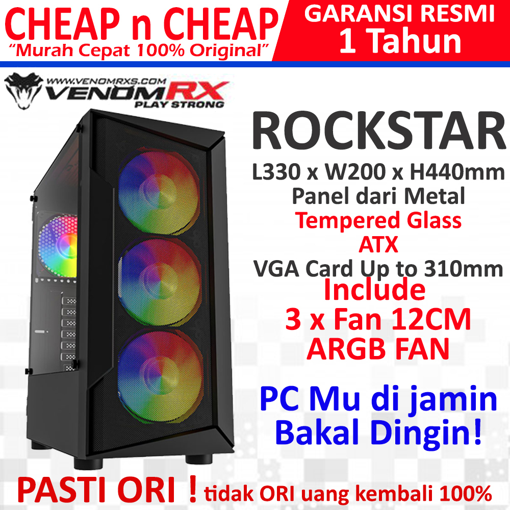 Jual VenomRX RockStar Tempered Glass 3 Fan ARGB Micro ATX MATX - Case ...