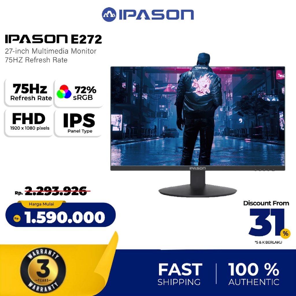 Jual IPASON Monitor E272 27-inch 75HZ 1920×1080 FHD IPS low blue Monitor | Shopee Indonesia