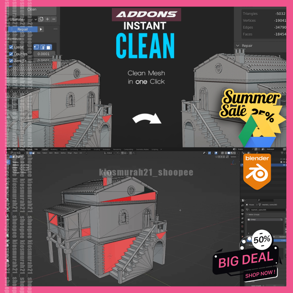Jual Instant Clean - The Ultimate Mesh Clean - Blender 3D Addons ...