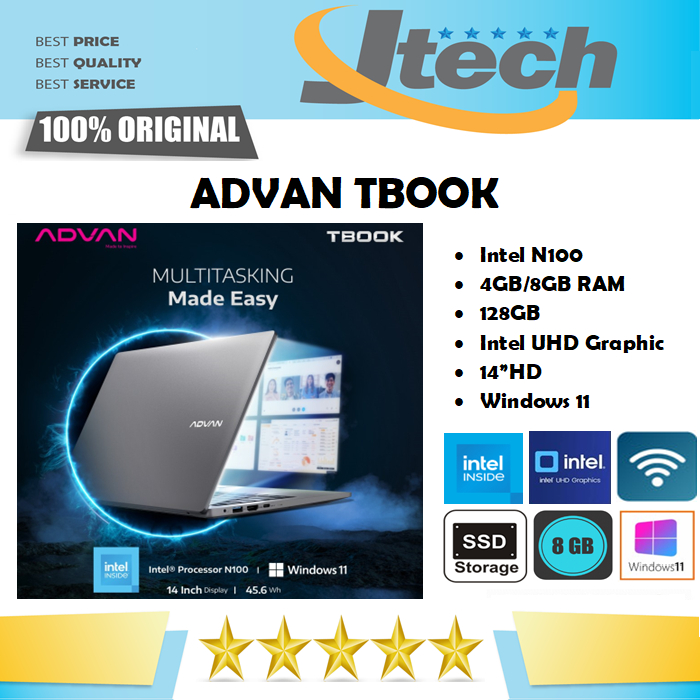 Jual Laptop ADVAN TBOOK Intel N100 8GB 128GB 14"HD Win11 | Shopee Indonesia