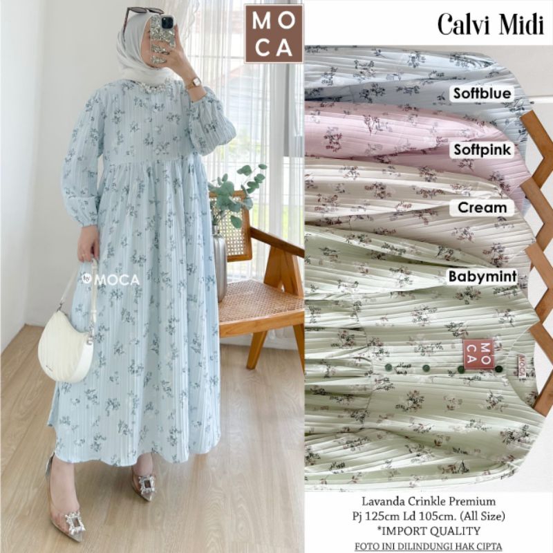 Jual Calvi Midi Dress Gamis Jumbo Allsize Busui Premium Crinkle Airflow Original Ori Moca ...