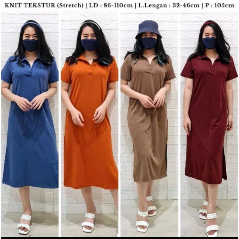 Jual MAULA - SLIT DRESS KNIT KEKINIAN DRES KNIT HORNET KERAH - DASTER ...