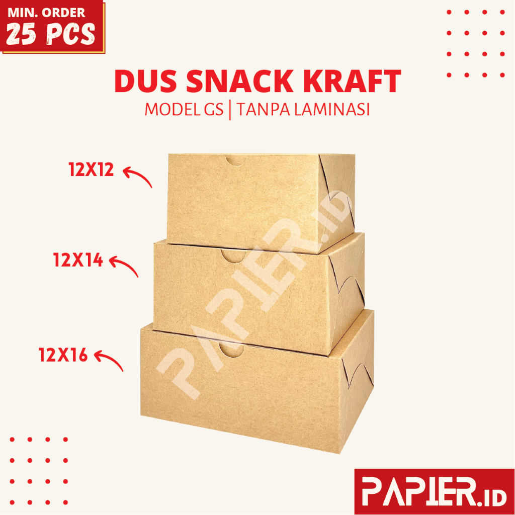 Jual Box Snack Kraft GS Tanpa Laminasi uk. 12x12 , 12x14 , 12x16 | Dus ...