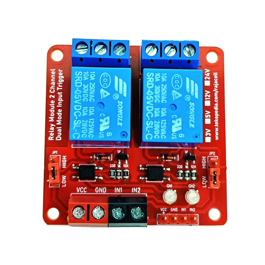 Jual Relay Module Dual Input High Low Trigger 3 3v 5v 12v 24v Robotdany