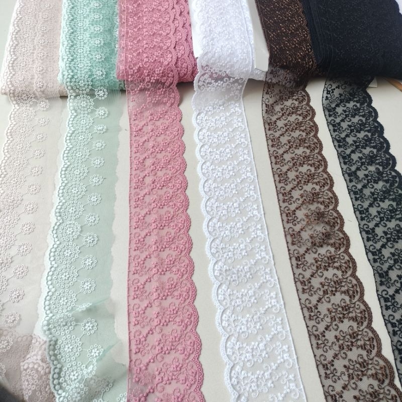 Jual renda tile / renda tile bordir lebar 7cm varian warna | Shopee ...