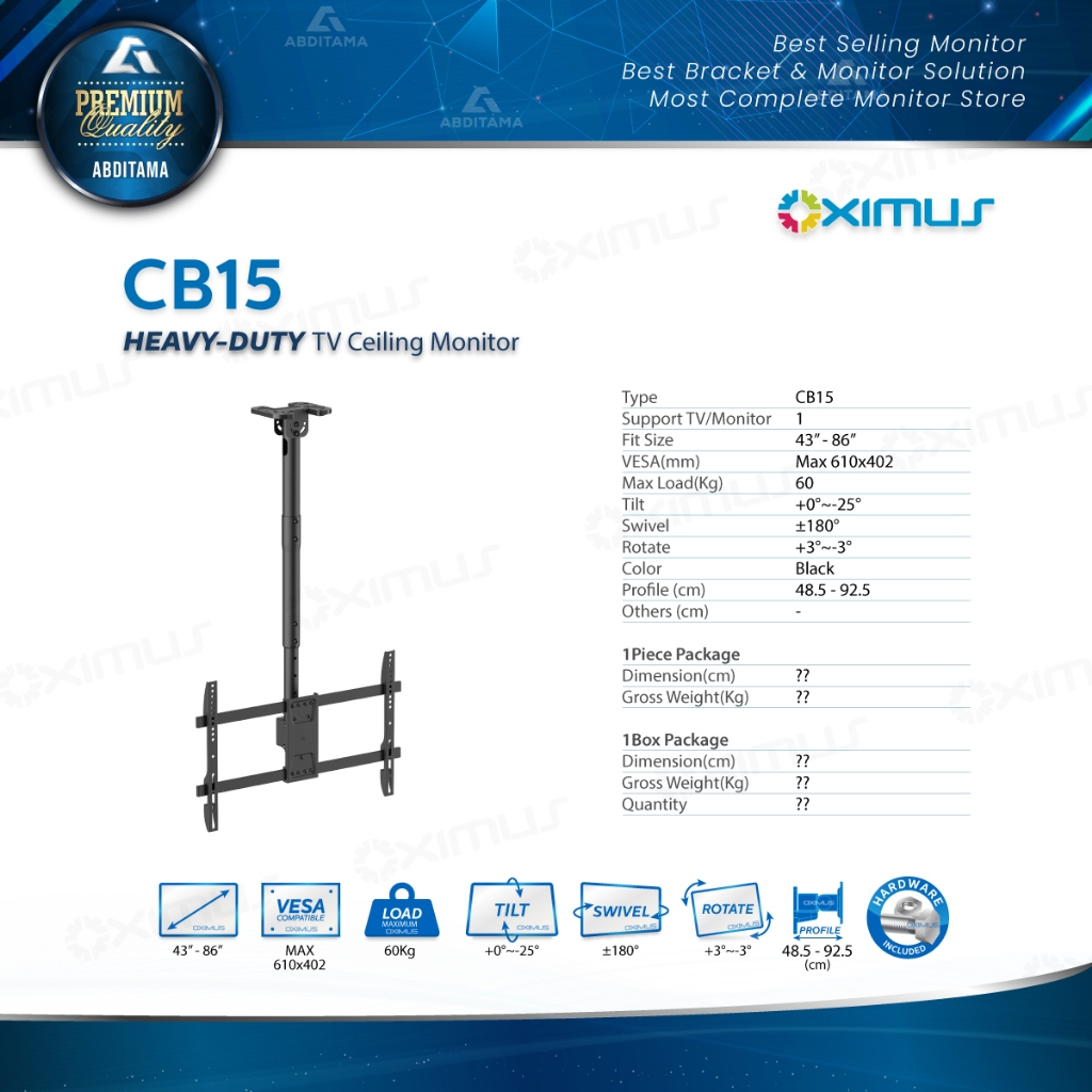 Jual Oximus CB15 CB15S CB15B Bracket Palfon Ceiling Heavy Duty Single TV | Side by Side TV ...