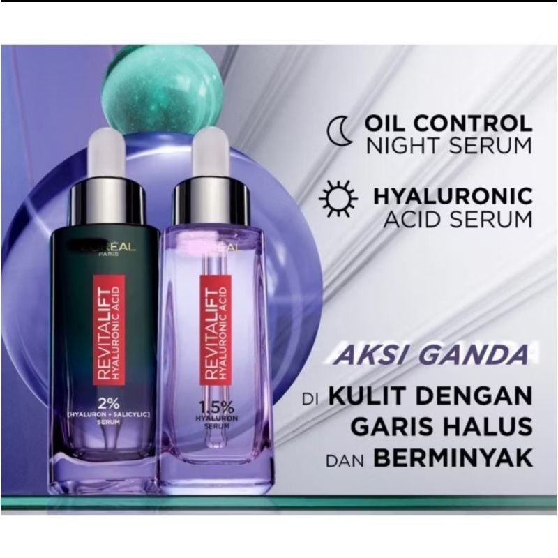 Jual Revitalift Hyaluronic Acid Oil Control Night dan Micro Epidermic (HA) 30 ML | Shopee Indonesia