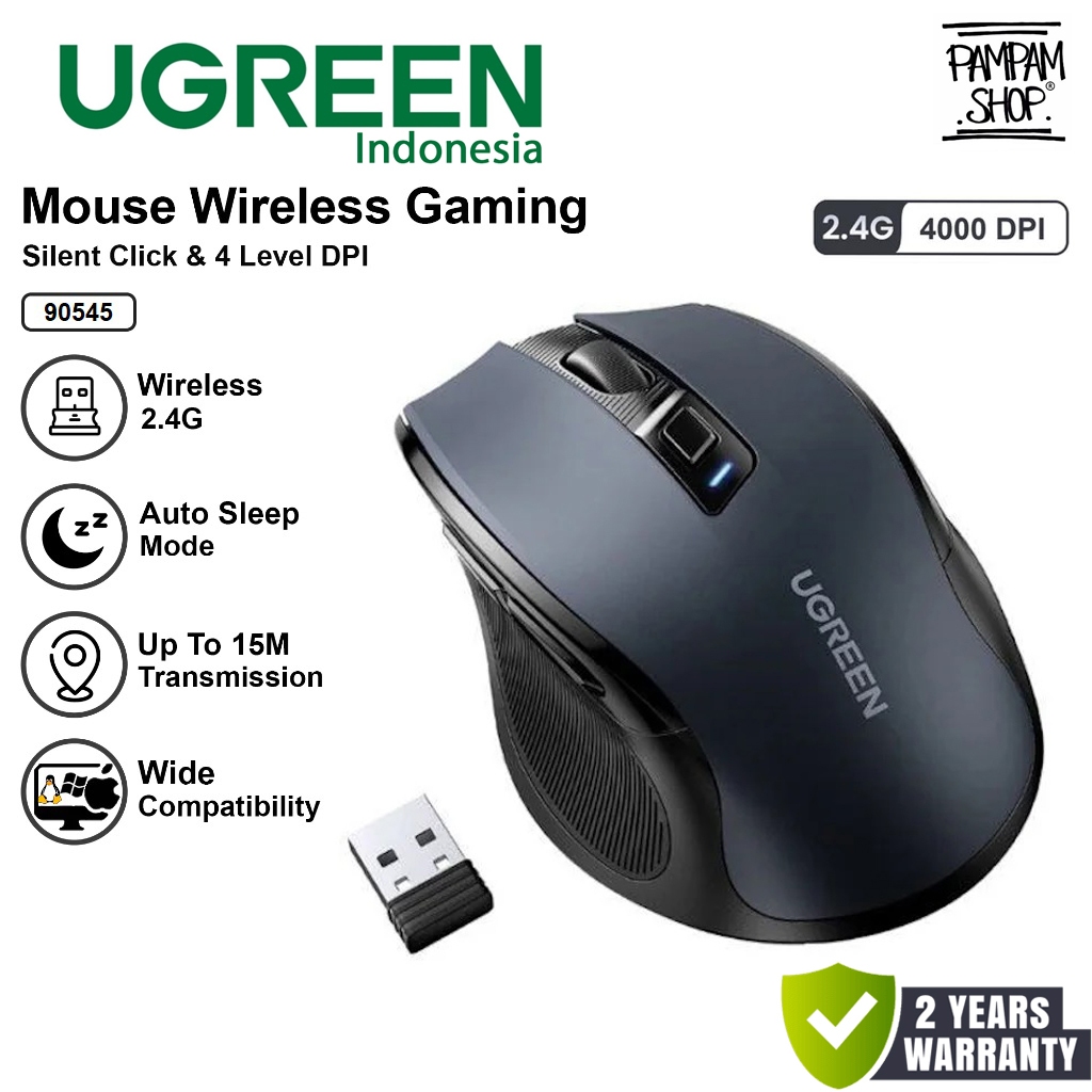 Jual UGREEN 90545 Mouse USB Wireless Ergonomic 2.4Ghz Silent Click DPI ...