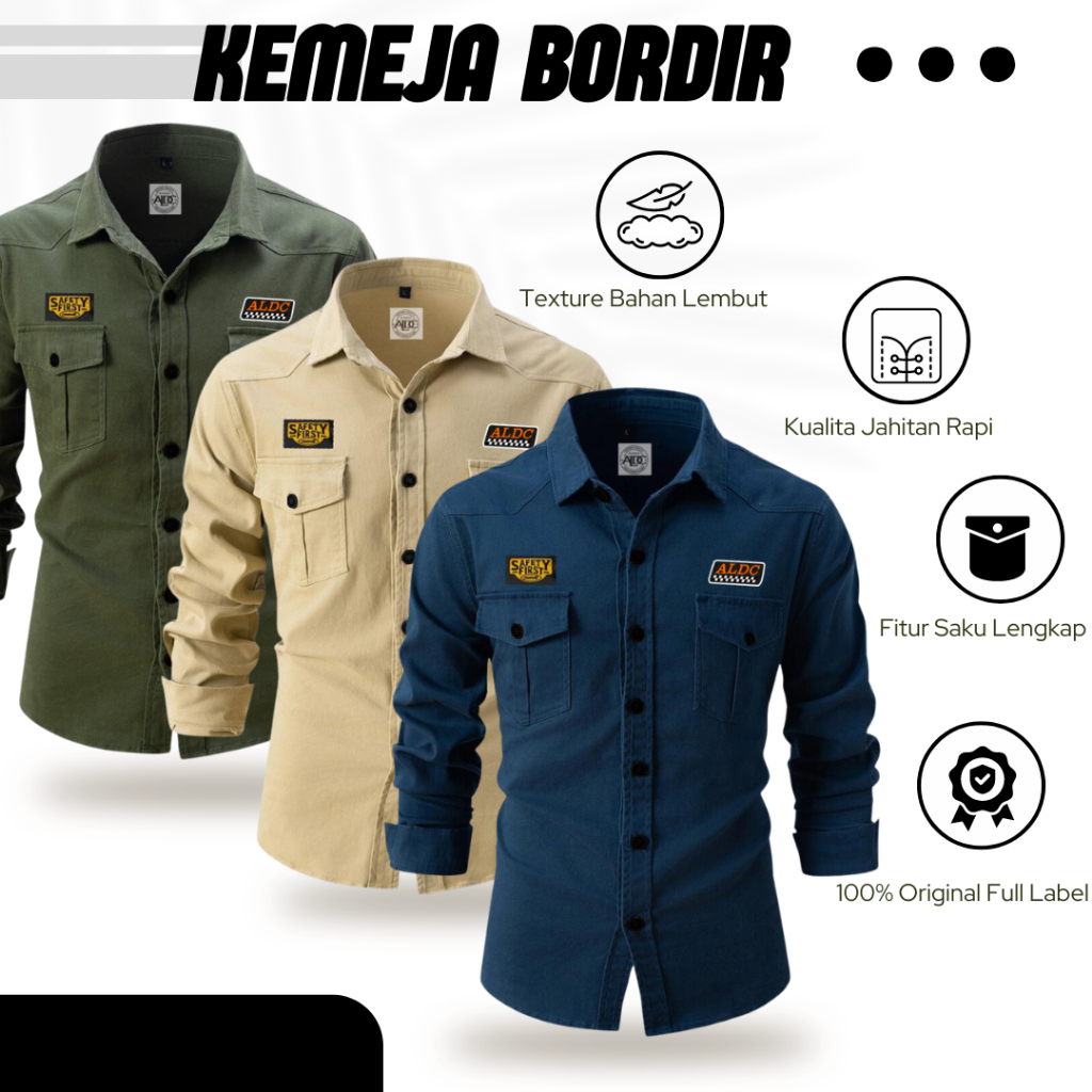 Jual ALDC Kemeja Lengan Panjang Workshirt Logo Bordir Safety First ...
