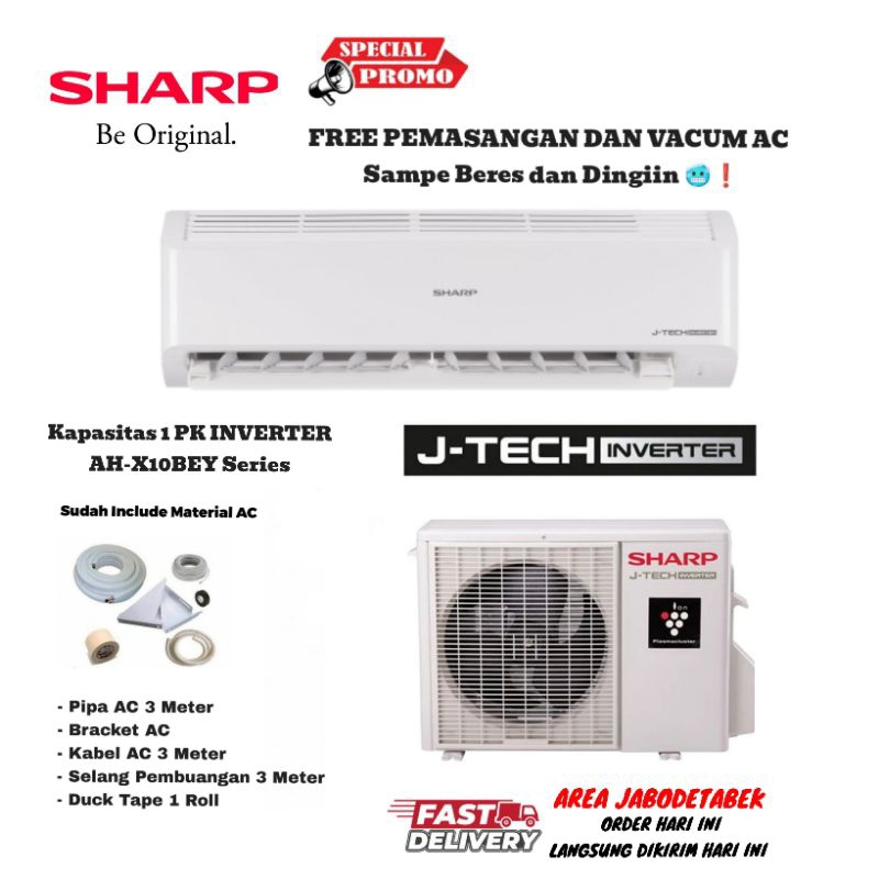 Jual FREE PEMASANGAN AC Split SHARP Kapasitas 1 PK J-TECH INVERTER - AH-X10BEY Garuda Wing ...