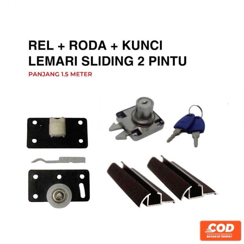 Jual (2 Pintu+Kunci) Paket 4 Rel Timbul 380 Lenaga 1.5 Meter + 4 Set Roda SD 380 + Kunci Pintu ...