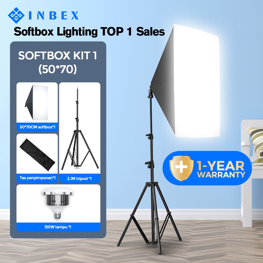 Jual [7.7 MEGA SALE] INBEX Softbox Lighting Potret Fotografi 50x70cm lampu konten kreator lampu ...