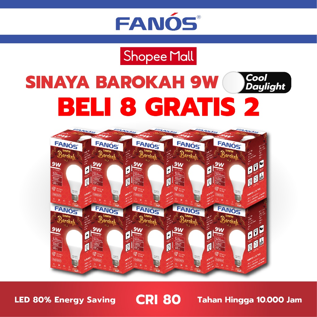 Jual Fanos Sinaya Barokah 9W [Beli 8 Gratis 2] Lampu LED Bohlam Cahaya Putih | Shopee Indonesia