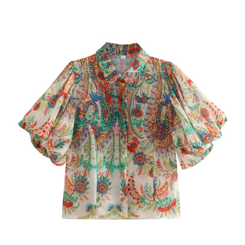 Jual Kemeja Motif flower bunga bunga lengan puffy pendek wanita ...