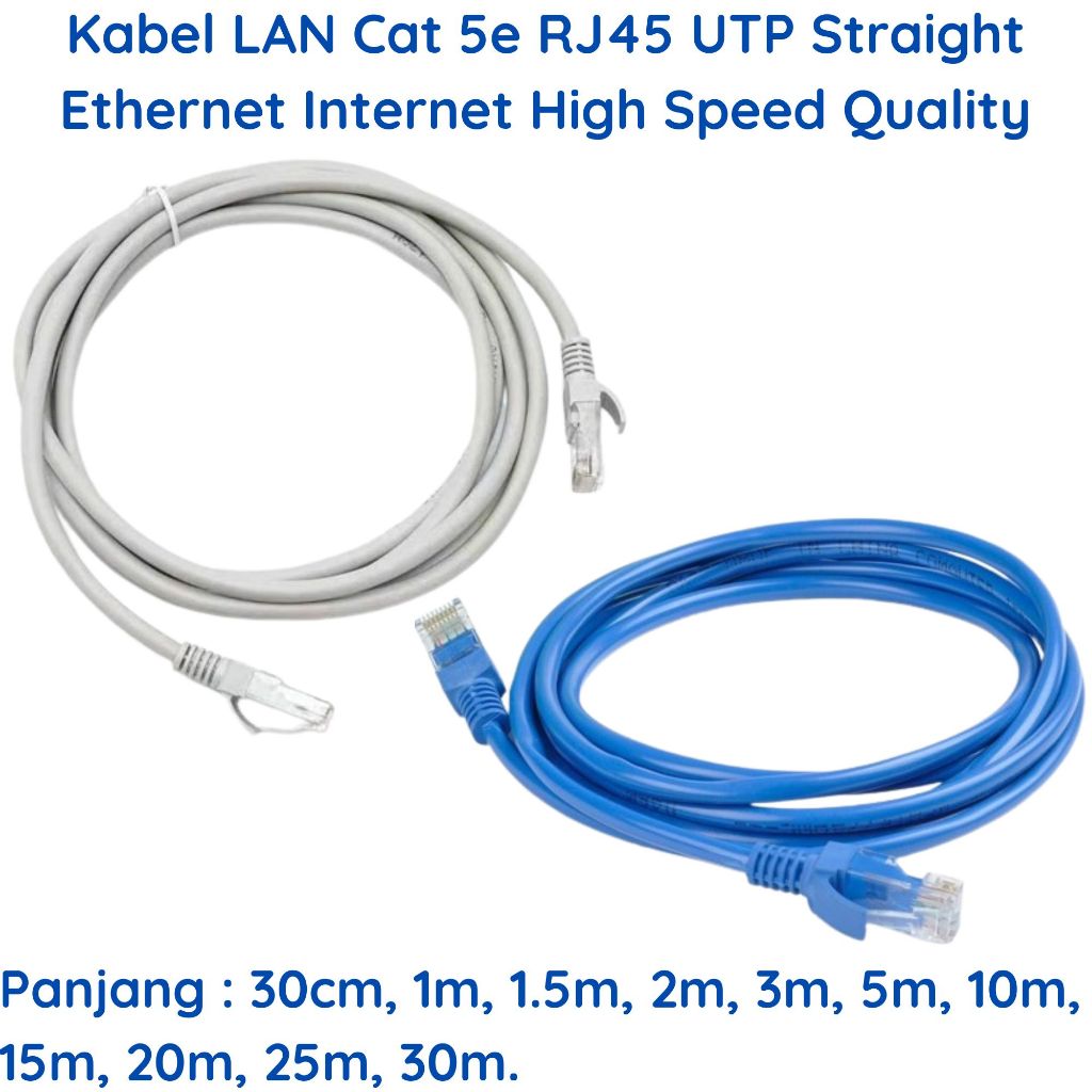 Jual Kabel LAN 30cm 1m 1.5m 2m 3m 5m 10m 15m 20m 25m 30m Cat 5e RJ45 Straight UTP 4 Pairs Cat5e ...