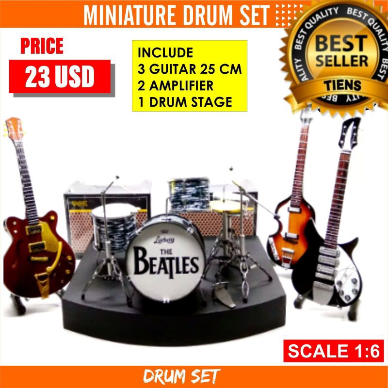 Jual Miniatur set the beatles plus miniatur gitar 3 pcs hiasan rak ...