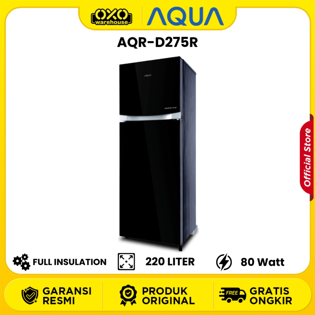 Jual AQUA Kulkas AQR-D275R(WBK) 2 Pintu 220 Liter Low Watt Garansi Resmi | Shopee Indonesia
