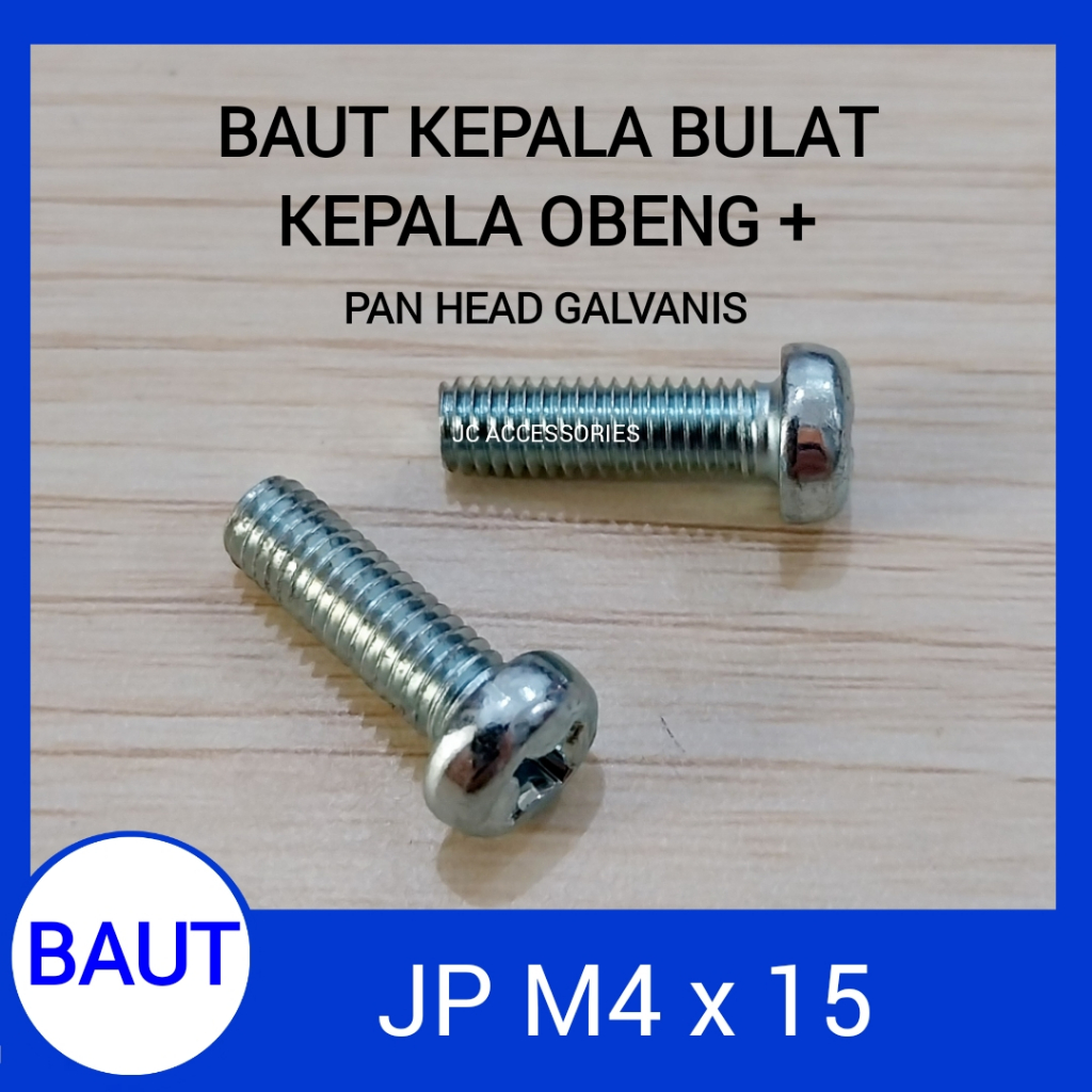 Jual [ 1 PACK = 50 PCS ] JP M4X15 BAUT KEPALA OBENG + 4X15 BAUT KEPALA BULAT BAUT JP M4 X 15 ...