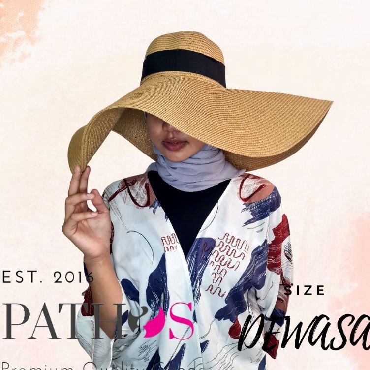 Jual Harga Irit TOpi Pantai Lebar Besar Pita Hitam | Shopee Indonesia