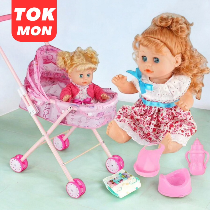 Jual Mainan Stroller Kereta Dorong Boneka Bayi Premium dengan Dot ...