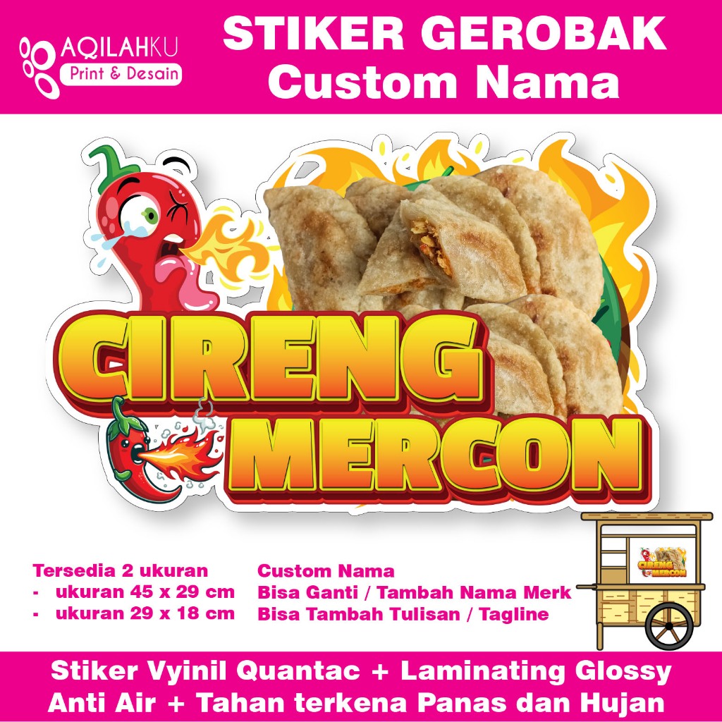 Jual Stiker Gerobak Cireng Mercon Bisa Custom Nama / Tambah Tulisan ...