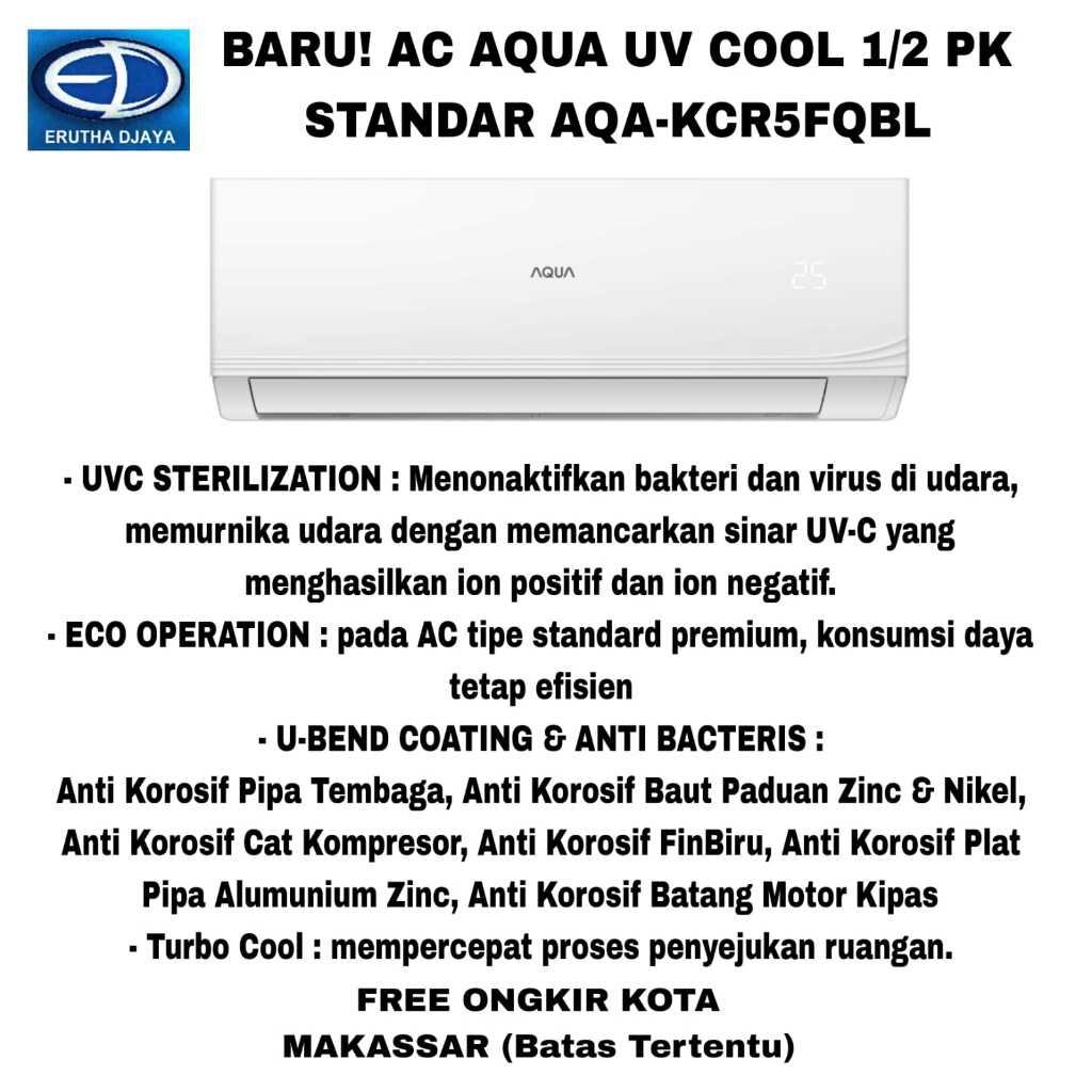 Jual AC AQUA UV COOL 1/2 PK STANDAR AQAKCR5FQBL | Shopee Indonesia