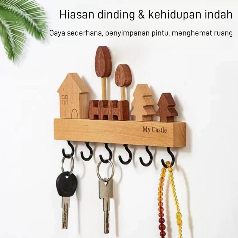 Jual Rak dinding tempel aesthetic Gantungan Kunci Kayu untuk kamar ...
