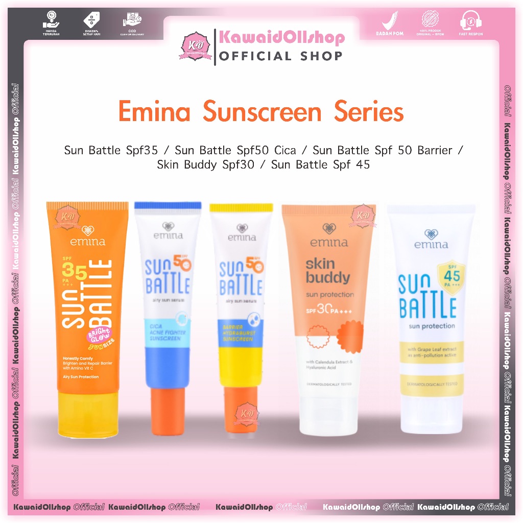 Jual Emina Sun Battle Series /Spf30/Spf50/Spf45 Airy Sun/Skin buddy/Cica/Barrier/Sun Protection ...