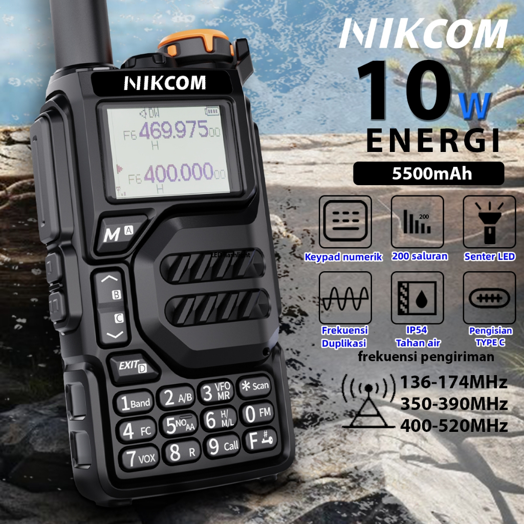Jual HT NIKCOM Radio X8 Portabel Walkie talkie jarak jauh 10 Watt U/V Radio dua arah 200 saluran ...