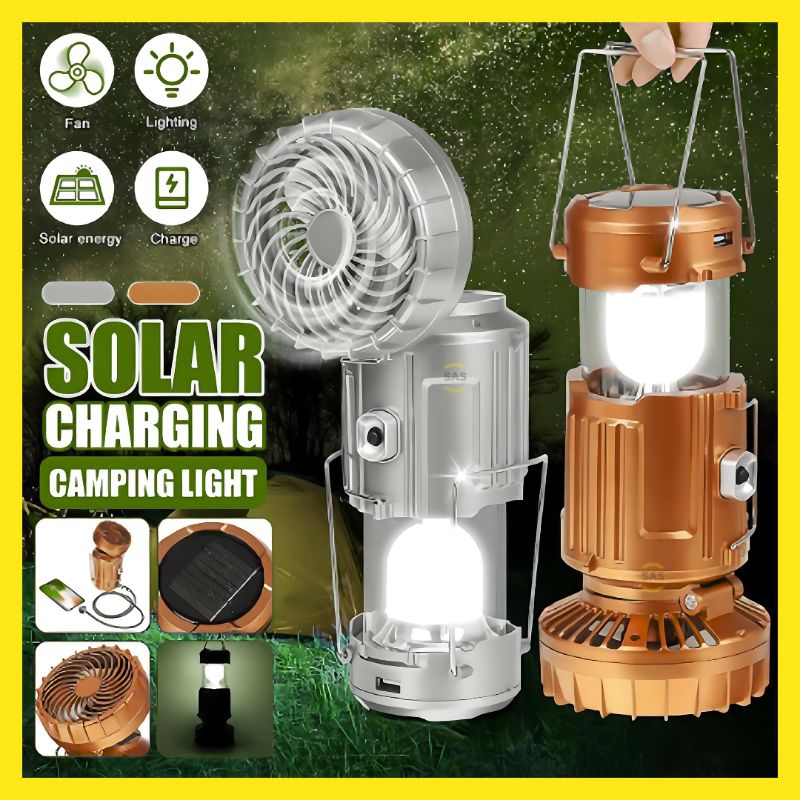 Jual [SAS] Lampu Kipas Turbo 2in1 Emergency LED Lentera Gantung Tarik Camping Tenaga Solar Surya ...