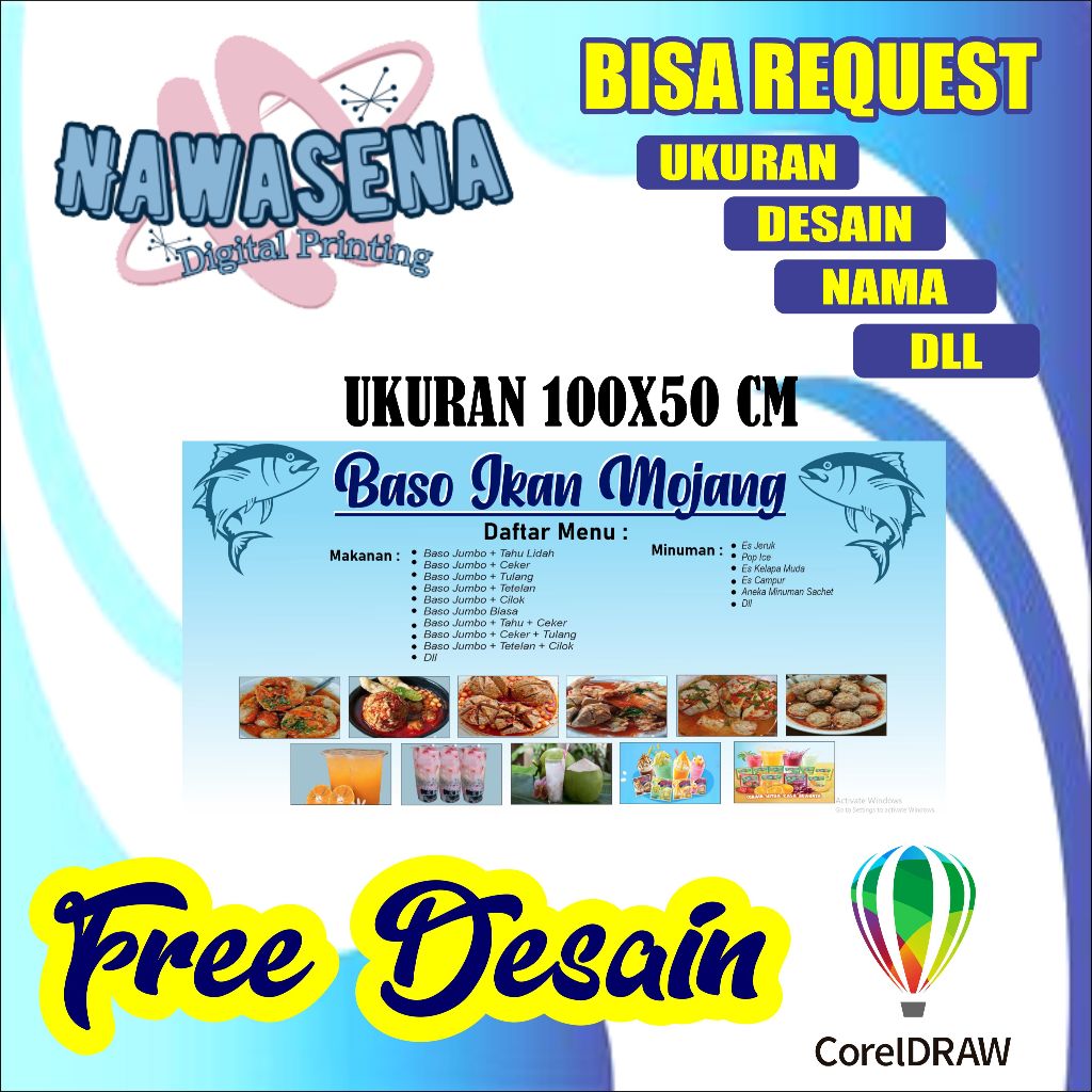 Jual Cetak Spanduk Banner Baso Ikan Custom Nama | Shopee Indonesia