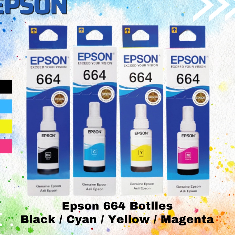 Jual PENAWARAN TERBATAS 1 Set Tinta Printer Epson 664 Original L121 L1 ...